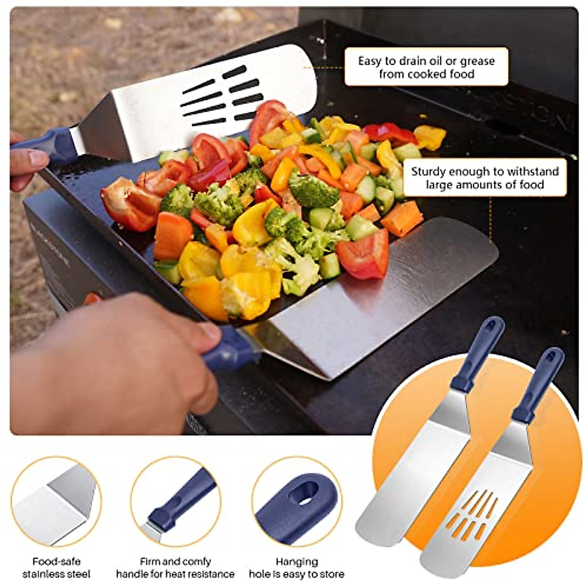 Griddle Accessories for Blackstone Grill Accessories 22pcs Stainless Steel Barbecue Tools Kit with Burger Smasher Spatula Basting Cover Carry Bag for Camping,Flat Top Camp Chef Utensil