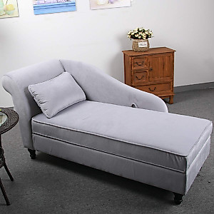 Yongqiang Storage Chaise Lounge Indoor Upholstered Sofa Recliner Lounge Chair for Living Room Bedroom Gray Velvet (Left Armrest)