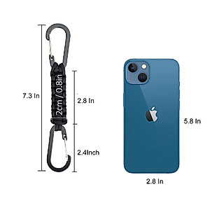 BRAVESHINE 2 Pack Black Paracord Keychain Carabiner Clips, Lanyard Hanger with Chain Hooks Heavy-Weight Stroller Hook Holder for Water Bottle, Key, Backpacks, Tools, Boys, Girls, Men, Women