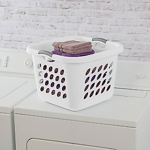 Sterilite 12178006 1.5 Bushel/53 Liter Ultra Square Laundry Basket, White Basket w/ Titanium Inserts, Pack of 6