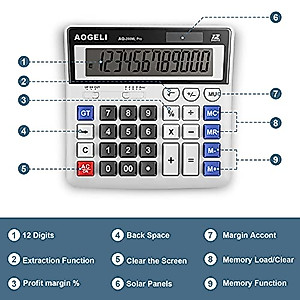 Calculators Desktop, Desk Calculator Two Way Power Battery and Solar Calculators Desktop,Big Buttons Easy to Press Used as Office Calculators for Desk,12 Digit Calculators Large Display Basic Office