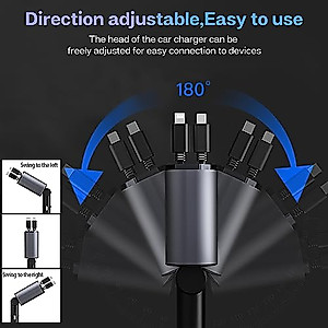 Retractable Car Charger with 100W, 4 in 1 Car Fast Charger for iPhone and Type C, Retractable Cables (31.5 inch) and 2 Charging Ports, Compatible with iPhone 15/14/13/12 Pro Max XR,iPad,Samsung,Pixel