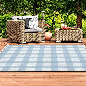 DGAIER Woven Rug Baby Blue Gingham Plaid Seamless Buffalo Check Surface Design Boho Woven Rug Patio Mat Outdoor Scandinavian Rug Minimalist Home Decor Living Room Bedroom Playroom Bathroom Rug 4x6'