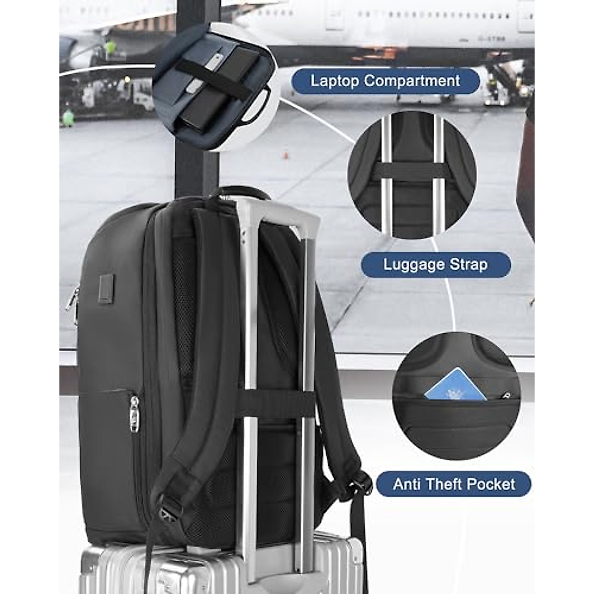 MATEIN Laptop Backpack for Men, 50L Expandable Business Carry on Backpack with USB Port & Wet Bag Fits 17 Inch Computer, Large Waterproof TSA Smart Flight Approved Weekender Travel Bag Gifts, Black