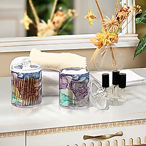 Kigai Blue Purple Marble Texture Qtip Holder Dispenser with Lids 2PCS -Bathroom Storage Organizer Set, Clear Apothecary Jars Food Storage Containers, for Tea, Coffee, Cotton Ball, Floss