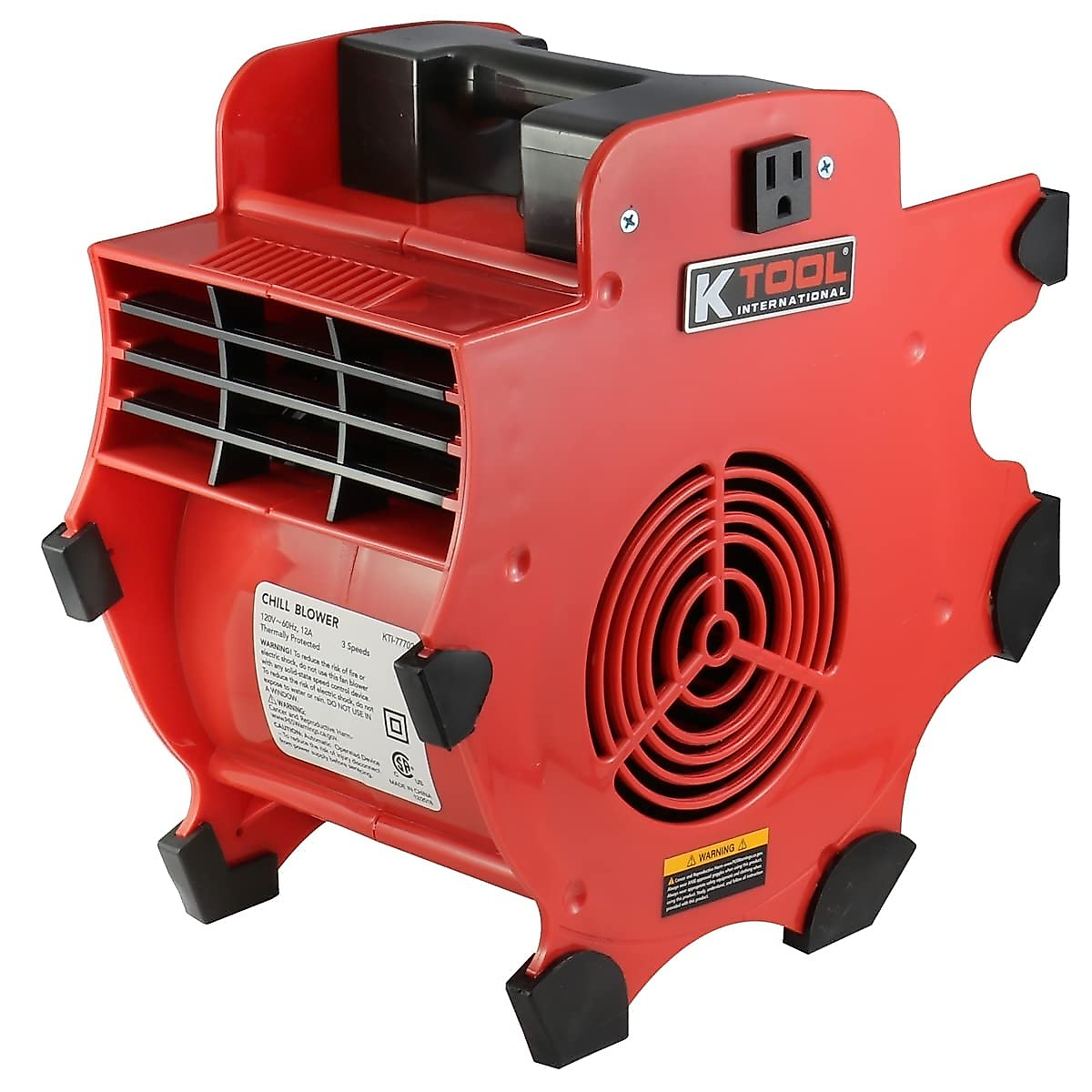K Tool International 77700; Big Chill Workforce Blower, 3 Speed Motor with Built-in Overload Protection, 4 Angle Position, Indoor and Outdoor Use, Heavy Duty Design Impact Resistant ABS, 1200 CFM, Red