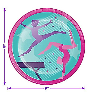 Gymnastics Party Supplies - Girl Gymnast Paper Dinner Plates, Napkins, and Forks (Serves 16)