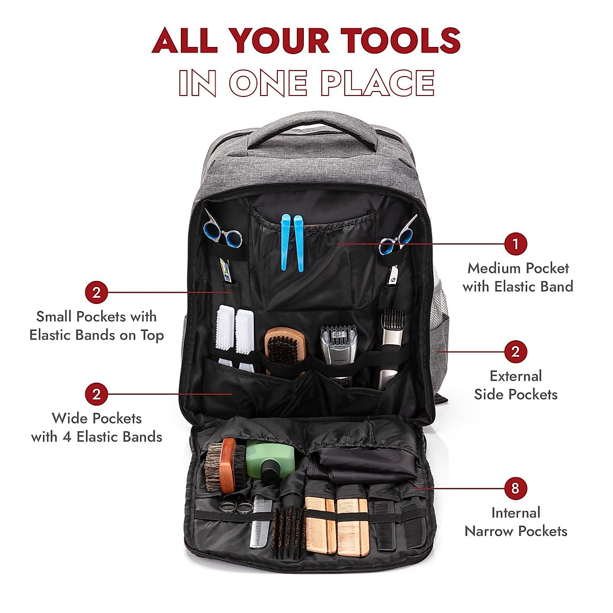 LOVE & FORCE Barber Travel Bag - Clipper Bag for Barbers with High Capacity - Barber Organizer Bag- Hairstylist Traveling Bag for Professional on House Calls