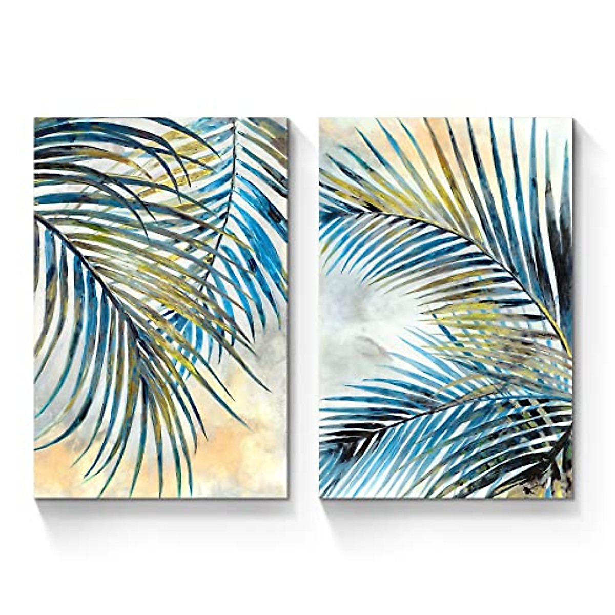 SunFlax Palm Tree Canvas Wall Art: Tropical Leaves Picture Nature Modern Botanical Artwork Abstract Plant Print Teal Watercolor Painting for Living Room Bathroom Bedroom