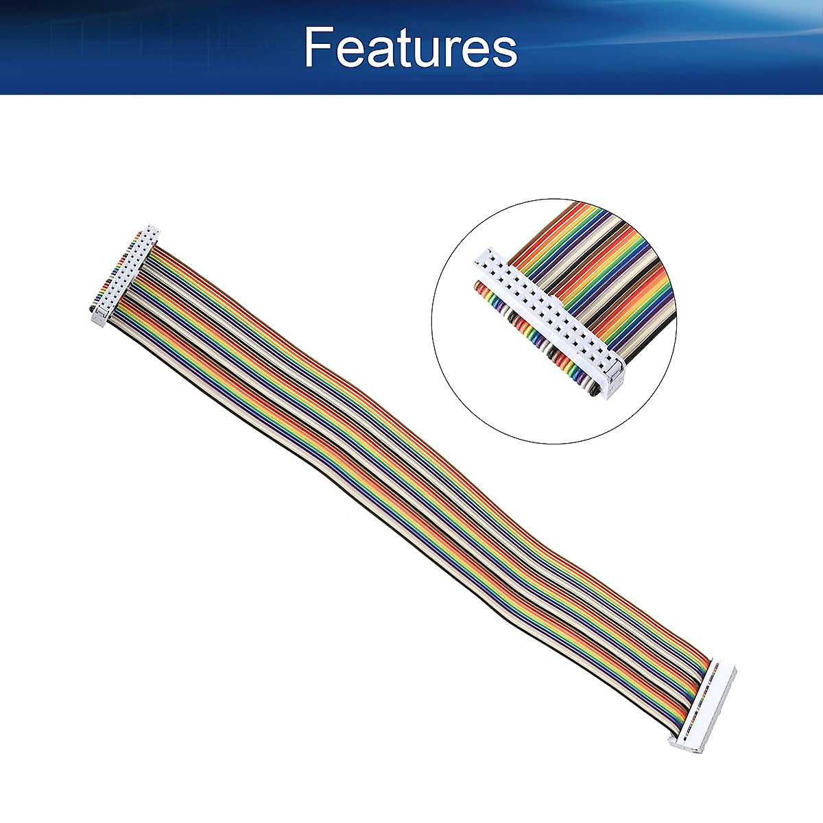 Heyiarbeit 2pcs IDC Rainbow Wire Flat Ribbon Cable 30 Pin 30cm Length 2.54mm Pitch