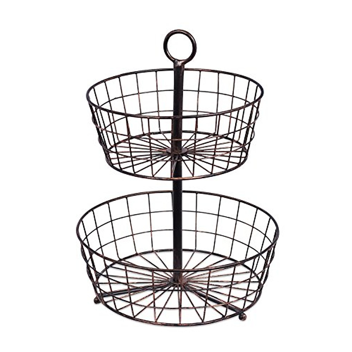 BirdRock Home 2 Tier Wire Fruit Basket Bowl - Round Metal Standing Storage Baskets - Vegetable Garlic Caddy Stand for Kitchen Counter - Freestanding Rustic Decorative Farmhouse Decor