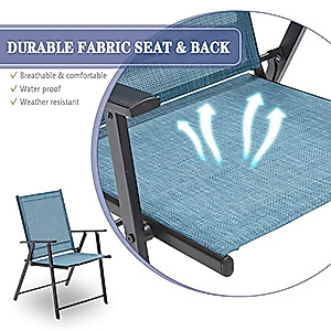 VICLLAX Patio Folding Chairs Set of 2, Outdoor Portable Dining Chairs for Lawn Garden Deck Backyard Porch, Turquoise Blue