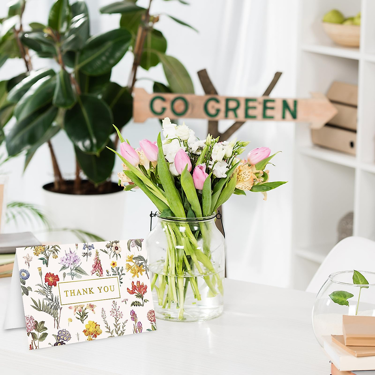 Whaline 24 Pack Wildflower Thank You Cards Vintage Floral Greeting Cards with Envelopes Stickers Gold Foil Retro Spring Blank Note Cards for Wedding Bridal Baby Shower Birthday, 4 x 6 Inch