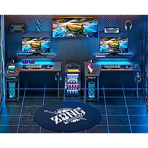 MOTPK L Shaped Gaming Desk with LED Lights & Power Outlets, Gaming Computer Desk 47inch with Storage Shelf, Corner Desk with Carbon Fiber Texture, Gamer Desk Gaming Table, Black