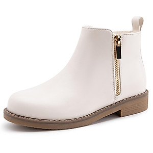 Athlefit Girls Ankle Boots Kids Side Zipper Low Heels White Booties for Toddler Little Kid/Big Kid