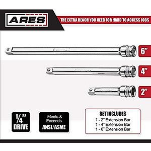 ARES 70243-3-Piece 1/4-Inch Drive Socket Extension Set - Includes 2-Inch, 4-Inch and 6-Inch Extensions - Premium Chrome Vanadium Steel with Mirror Finish