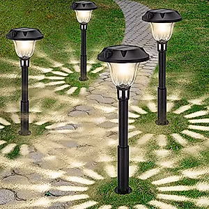 Gulliva Solar Pathway Outdoor Lights, 4 Pack Tall and Large Solar Garden Lights Outdoor Waterproof with Warm White Color, Sunshine Pattern, Breathing Mode for Yard/Patio/Pathway/Walkway/Driveway