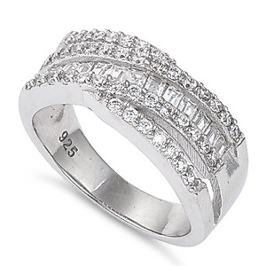 SILVERCLOSEOUT Sterling Silver Free Form Art Cz Ring - Size 10