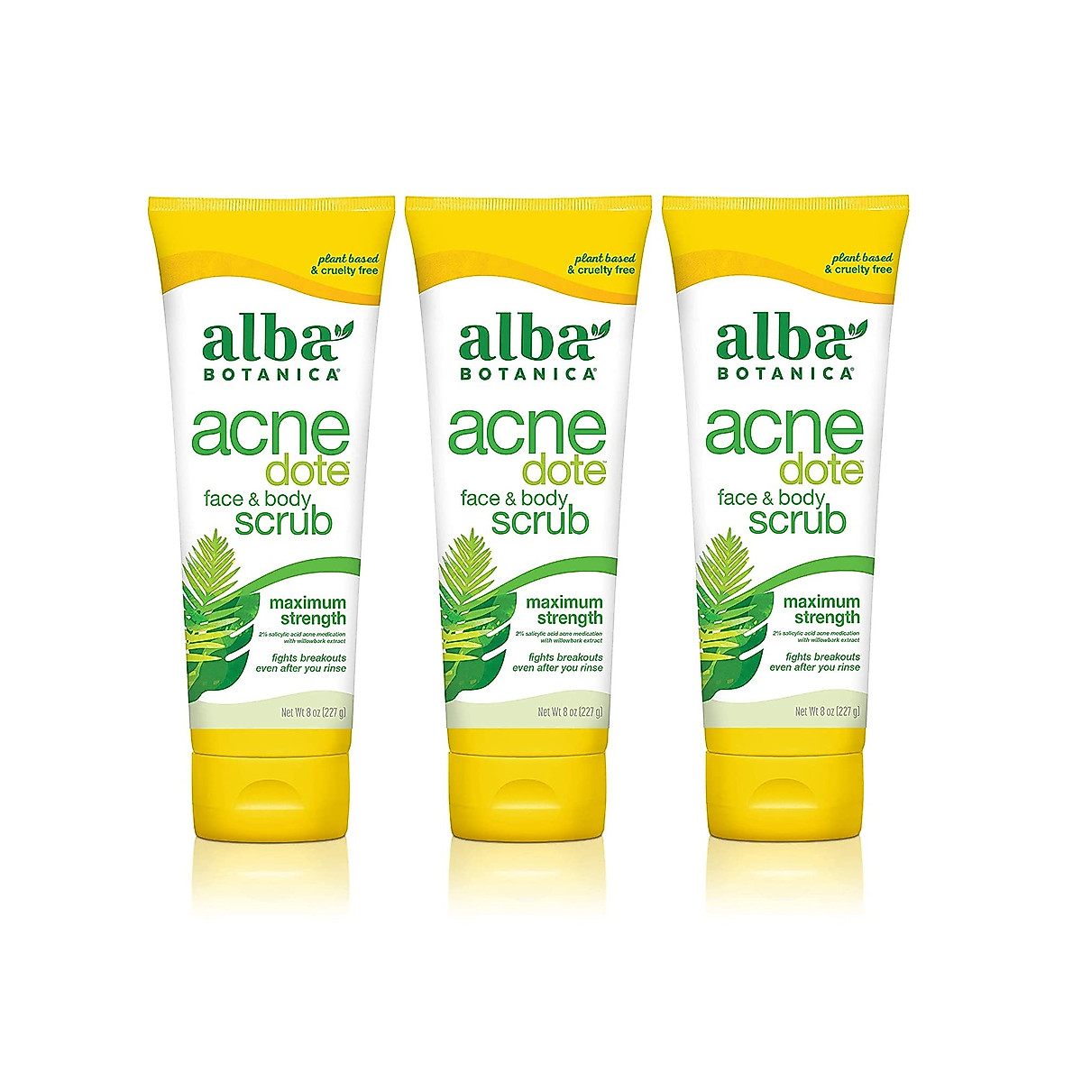 Alba Botanica Acnedote Face & Body Scrub, Maximum Strength 8 oz ( Pack of 3)