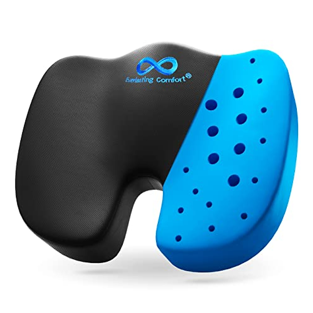 Everlasting Comfort Gel Infused Memory Foam Seat Cushion for Coccyx, Tailbone and Back Pain (Black)