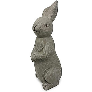 Elly Décor 14 Inch Tall Standing Sculpture for Your Patio & Yard, Outdoor Lawn décor, Cute Ceramic Figurine Garden Rabbit Bunny Statue, Gray Cement