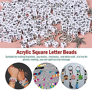 1670 PCS Letter Beads Acrylic Square Beads for Bracelets, Heflashor Cube Letter Beads Kits for Kids Friendship Bracelets, Square Alphabet Heart Beads for Jewelry Making/Necklaces, 6 X 6mm (White)