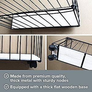 Metal Rack Storage Organizer - Wire Basket File Organizer - Magazine Holder - Metal Wire Rack Caddy w/ Wheels & Removable Liner - Slim Small Basket Storage Container, 19.7x5x13.8” Black Wire Basket