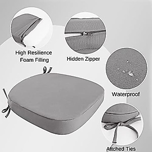 idee-home Outdoor Chair Cushions Set of 4, Thick 3" Outdoor Cushions Patio Furniture with Ties, Waterproof Patio Chair Pads Seat Dining Chair Cushions 17" x 16" x 3" Silver Grey