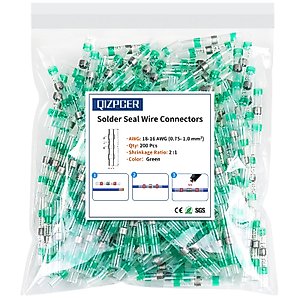 200Pcs Waterproof Solder Seal Wire Connectors, 18-16 Gauge Green Heat Shrink Butt Connectors for Electrical Marine, Automotive and Wiring Terminal Splices