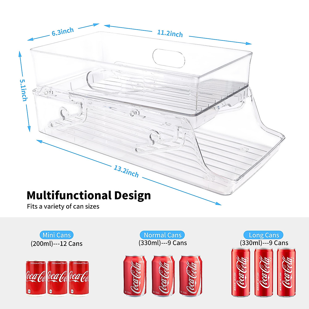 Lynndia 2-Tier Soda Organizer for Refrigerator, Foldable Automatic Rolling Can Organizer Dispenser, BPA Free Beverage Can Holder for Cupboard