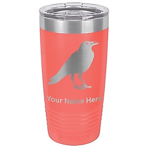 LaserGram 20oz Vacuum Insulated Tumbler Mug, Crow, Personalized Engraving Included (Coral)