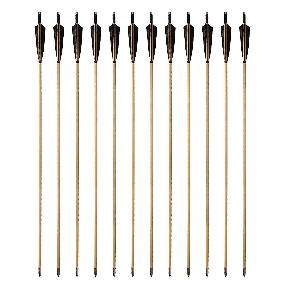 e5e10 Wooden Arrows Archery Handmade Arrows 33inch Shaft with Turkey Feather Fletching for Recurve Bow Longbow Hunting Practice 12PACK (Black)