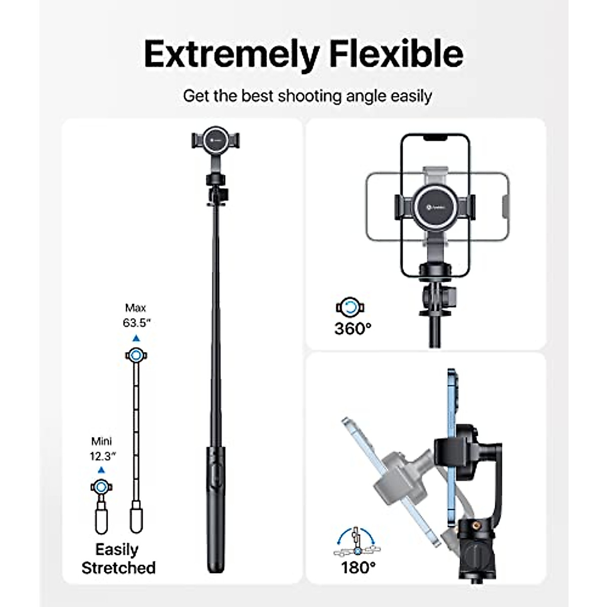 andobil MagStick Selfie Stick Tripod Compatible with MagSafe, [Redefined Phone Tripod] 63.5" Extendable Magnetic Cell Phone Tripod Stand with Wireless Remote, Tripod for iPhone 14 13 12 & All Phones