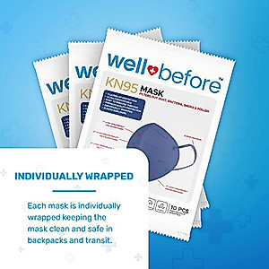 Well Before KN95 Disposable Face Mask | Individually Wrapped 5-layer Protection Mask with Adjustable Ear Loop Making It a Comfortable Face Masks - 10 Pack. (Medium, Denim)