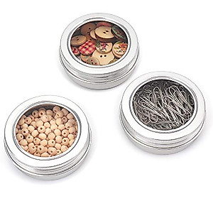 Foraineam 40 Pack 2 Ounce Round Tin Cans Metal Empty Tins Silver Aluminum Kitchen Office Travel Storage Containers with Clear Screw Top Lids