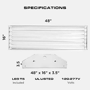 Four Bros Lighting LED Ready 6 Bulb/Lamp F54T5 High Bay Light Fixture - Non-shunted Sockets - 6 LED T5 Tubes Included - Commercial Grade - Brighter Than T8 LED and Fluorescent
