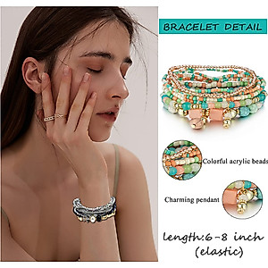 SAMOCO 9 Sets Bohemian Stackable Bead Bracelets for Women Stretch Multilayered Bracelet Set Multicolor Jewelry