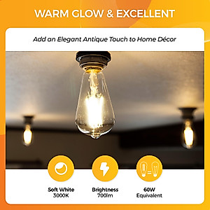 Hizashi LED Edison Bulbs, 6W, Equivalent 60W, E26 LED Bulb Non-dimmable, 3000K Soft White, 90+ CRI 700 Lumens, ST19 Vintage Light Bulbs, Clear Glass, Pack of 6