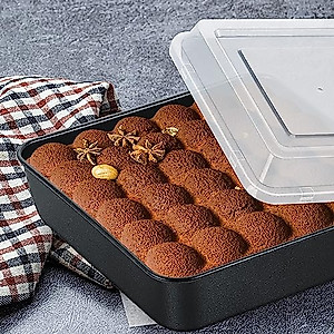 E-far 9x9 Inch Square Baking Pan with Lid Set, Nonstick Square Cake Pans Metal Bakeware for Oven Cooking Lasagna Brownies, Stainless Steel Core & Easy Release, 4 Pieces(2 Pans+2 Covers)