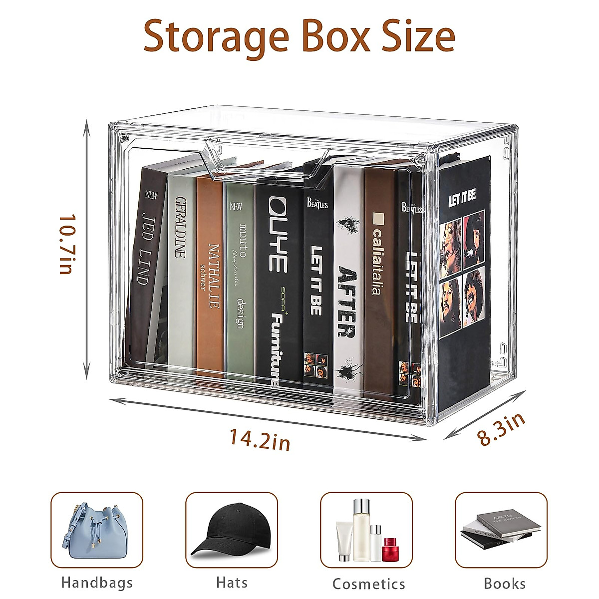 5 Pack Clear Storage Bins with Lids, Storage Containers with Magnetic Door, Stackable Acrylic Display Case for Handbags, Cosmetic, Multifunctional Storage Boxes for Dorm, Living Room, Bedroom Storage