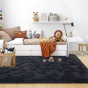 Ultra Soft Black Rugs for Bedroom 4x6 Feet, Fluffy Shag Area Rugs for Living Room, Large Comfy Furry Rug for Boys Kids Baby Room Decor, Non Slip Nursery Rug Modern Indoor Fuzzy Floor Carpet