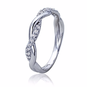 14K White Gold Wedding Ring CZ Pave Twisted Wedding Band (Size 5 to 9) Size 7