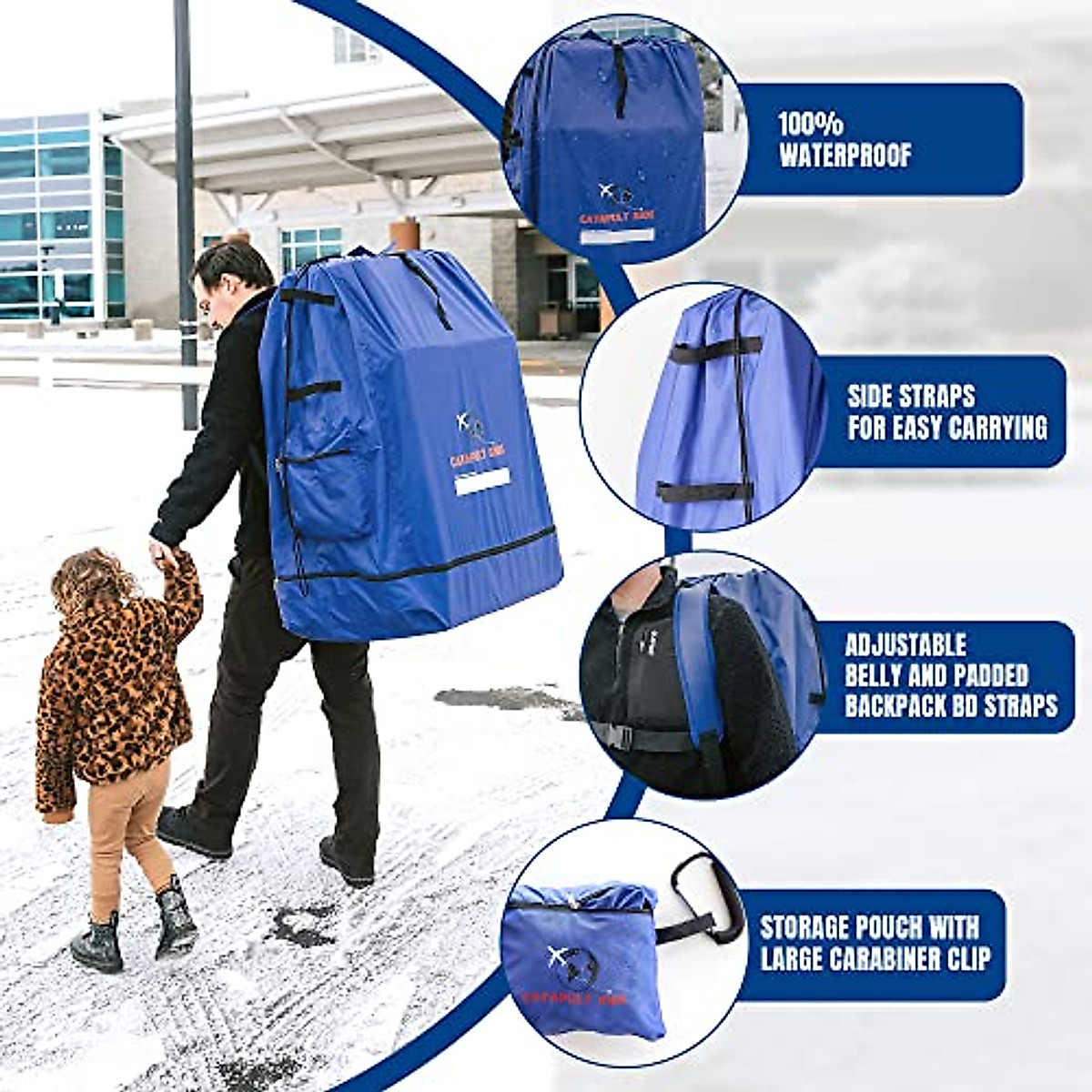 Extra Large- Super Duty Stroller Cover-Extends from 40-50” Tall With Oversized Catabiner-Created for EVENFLO WONDERFOLD, DOONA, JEEP, BOB, VEER, THULE, UPPABABY & more. Protects Wagons, Double, Single Joggers & Strollers for Airplane Travel.