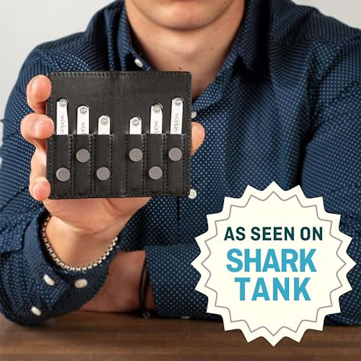 Würkin Stiffs Assorted Power Stays Magnet Collar Stay Travel Set | Black Leather Wallet Case | Gift for Men | Seen on Shark Tank