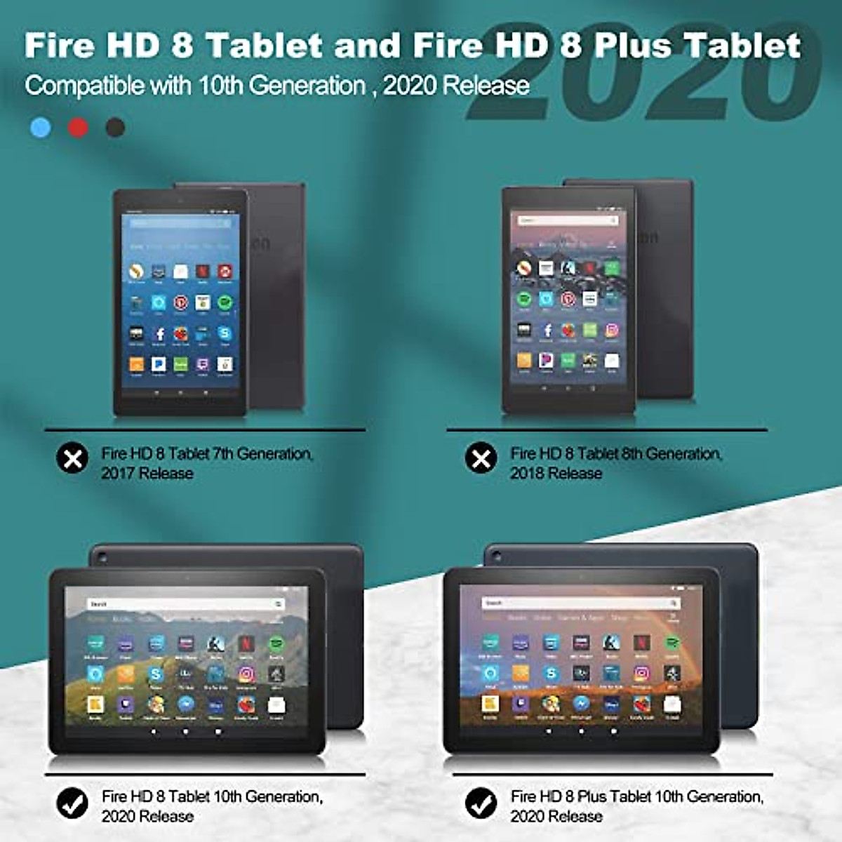 All New Fire HD 8 Tablet Case, Tablet Case Fits Kindle Fire HD 8 & 8 Plus Tablet (8”12th/10th Generation, 2022/2020 Release), Ultra Light Slim Fit Cover, Not Suit Kindle for 2017/2018 Release-Red