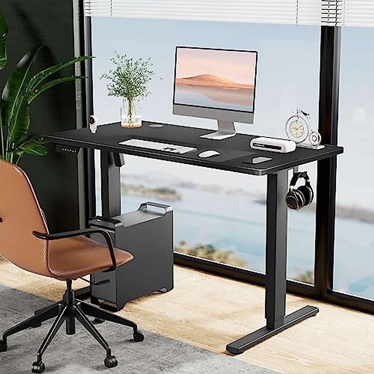 SMUG Electric Standing Desk with Memory Preset, Ergonomic Height Adjustable Table with T-Shaped Metal Bracket Modern Computer Workstations for Home Office, 4024, Black