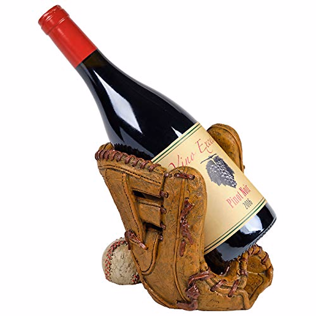 EXCELLO GLOBAL PRODUCTS Wine Bottle Holder: Unique Decorative Baseball Glove Design for Tabletop Display in Home, Kitchen, or Bar