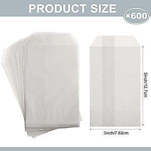 600 Pieces Flat Glassine Waxed Paper Treat Bags Semi Transparent Cookies Bags Sleeves for Bakery Cookies Candies Dessert Party Favor (3 x 5 Inch)