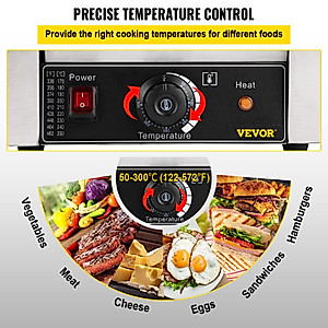 Happybuy Commercial Sandwich Panini Press Grill,1800W Single Flat Plates Electric Stainless Steel Sandwich Maker, Temperature Control 122°F-572°F for Hamburgers Steaks Bacons