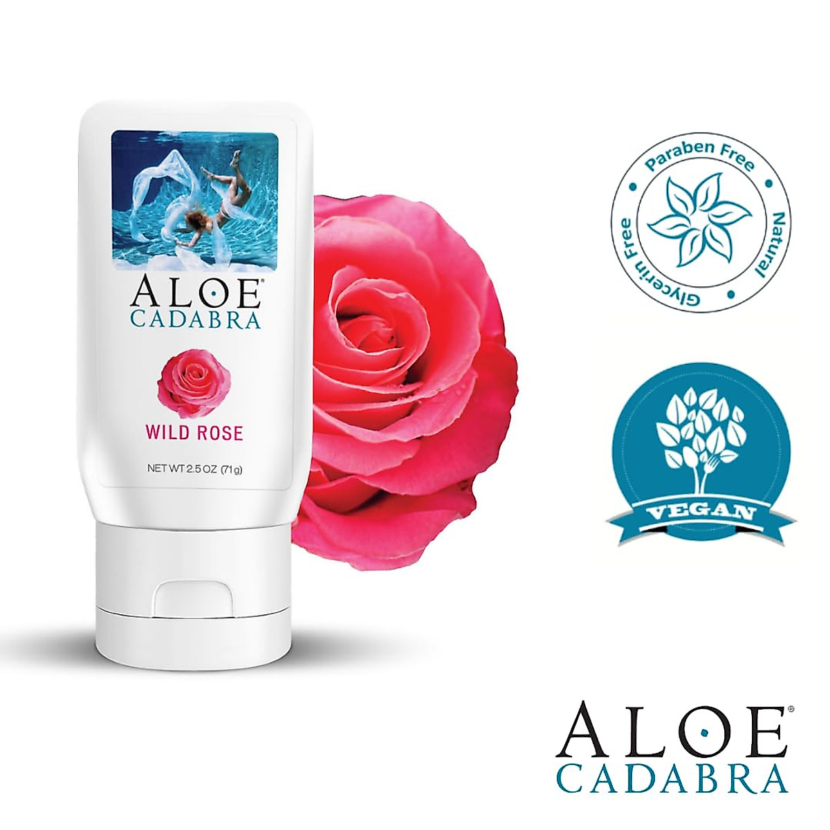 Aloe Cadabra Flavored Personal Lubricant and Vaginal Moisturizer, Organic Edible Aloe Lube for Men, Women and Couples, Non-Staining, pH Balanced, Toy Compatible (Wild Rose, 2.5 Ounces, 1 Pack)